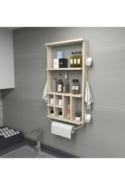 Fassley Dekoratif Mutfak Tereği Raf Doğal Çam Ağacı Organizer