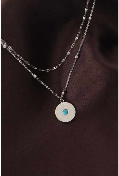 Olympos Çelik Mavi Doğal Taşlı Oval Kolye Olympos Çelik Mavi Doğal Taşlı Oval Kolye