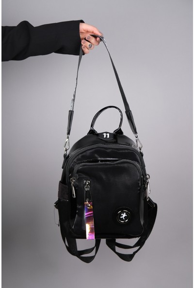 Luvi Straw Siyah Simli Kadın Sırt Çantası Luvi Straw Siyah Simli Kadın Sırt Çantası