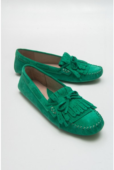 Luvi Pace Yeşil Süet Deri Kadın Babet