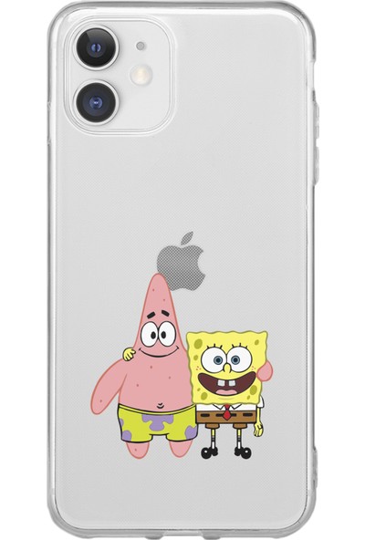 Caseland Apple iPhone 11 Uyumlu Süngerbob Desenli Şeffaf Telefon Kılıfı