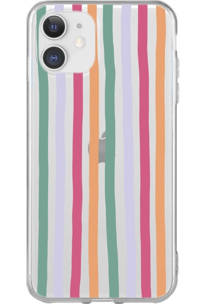 Caseland Apple iPhone 11 Uyumlu Renkli Çizgiler Desenli Şeffaf Telefon Kılıfı Caseland Apple iPhone 11 Uyumlu Renkli Çizgiler Desenli Şeffaf Telefon Kılıfı