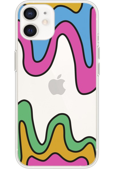 Caseland Apple iPhone 12 Uyumlu Rengarenk Tasarım Desenli Şeffaf Telefon Kılıfı