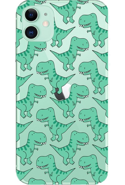 Caseland Apple iPhone 11 Uyumlu Dinazorlar Desenli Şeffaf Telefon Kılıfı
