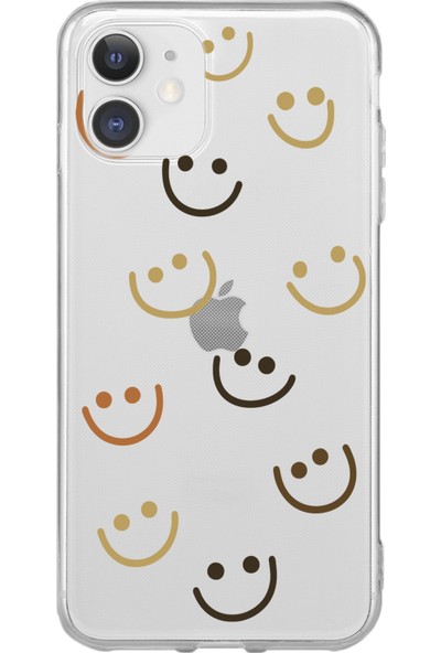 Caseland Apple iPhone 11 Uyumlu Gülücükler Desenli Şeffaf Telefon Kılıfı