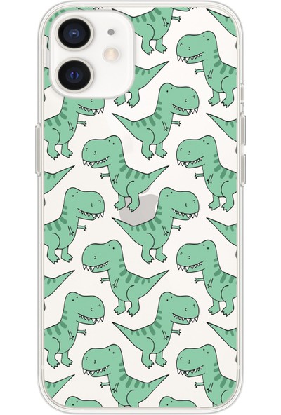 Caseland Apple iPhone 12 Uyumlu Dinazorlar Desenli Şeffaf Telefon Kılıfı