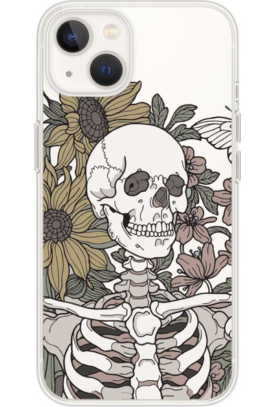 Caseland Apple iPhone 13 Uyumlu Kuru Kafa Desenli Şeffaf Telefon Kılıfı
