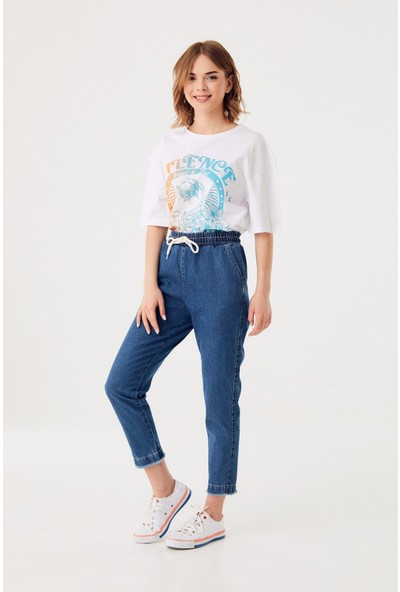 FullaModa Beli Bağcıklı Duble Paça Kot Pantolon