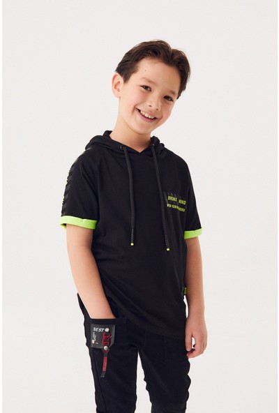 FullaModa Baskılı Kapüşonlu Çocuk Tişört