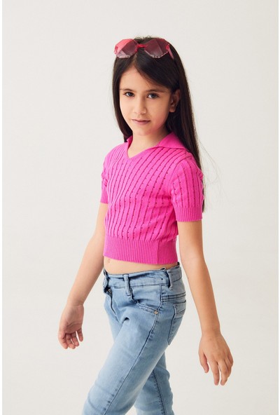 FullaModa Polo Yaka Çocuk Triko Bluz FullaModa Polo Yaka Çocuk Triko Bluz