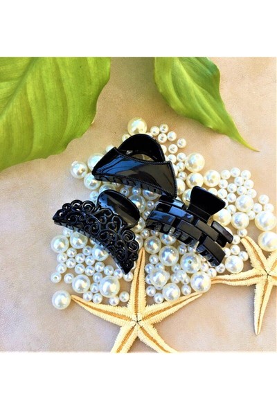 İnci Aksesuar Kadın 3'lü Tasarım Siyah Mandal Toka