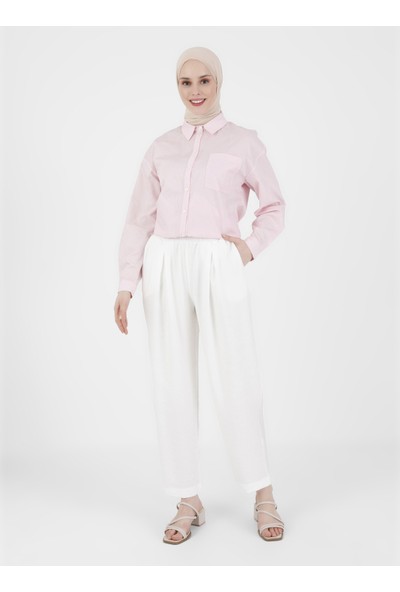 Refka Beli Lastikli Viskon Kumaşlı Pantolon - Off White - Refka Casual Refka Beli Lastikli Viskon Kumaşlı Pantolon - Off White - Refka Casual