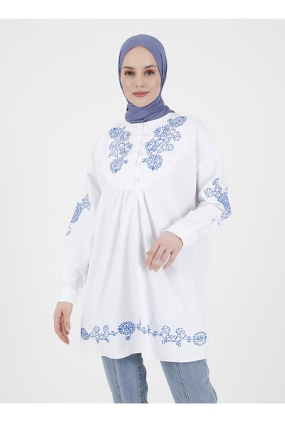 Refka Nakış Detaylı Poplin Tunik - Off White - Refka Casual Refka Nakış Detaylı Poplin Tunik - Off White - Refka Casual