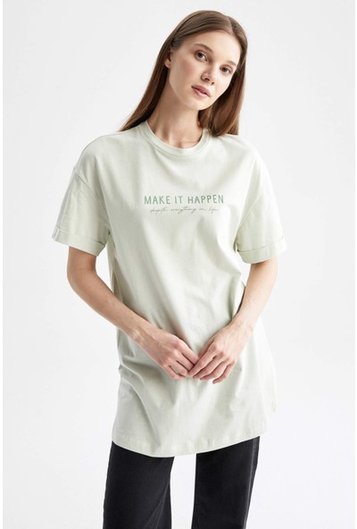 DeFacto Regular Fit Bisiklet Yaka Slogan Baskılı Kısa Kollu Tunik Tişört X2789AZ22SM DeFacto Regular Fit Bisiklet Yaka Slogan Baskılı Kısa Kollu Tunik Tişört X2789AZ22SM