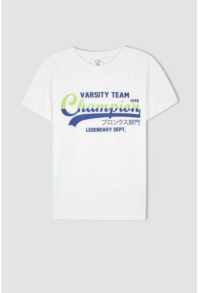 DeFacto Erkek Çocuk Regular Fit Slogan Baskılı Pamuklu Kısa Kollu Tişört X2663A622SP