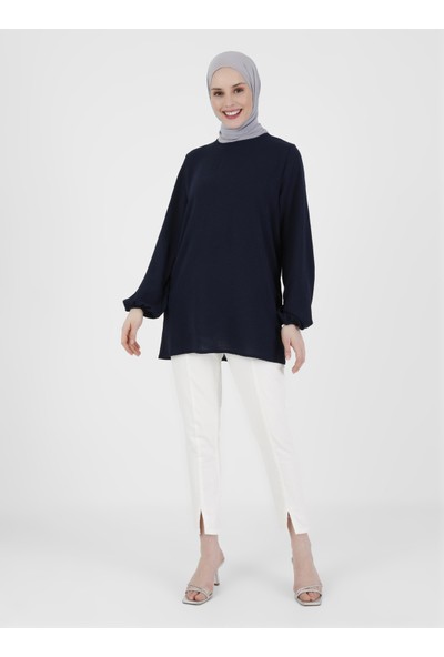 Refka Kol Ucu Lastikli Balon Kol Aerobin Bluz - Lacivert - Refka Casual Refka Kol Ucu Lastikli Balon Kol Aerobin Bluz - Lacivert - Refka Casual