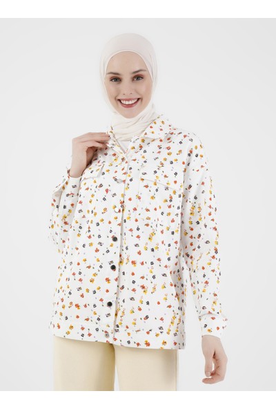 Benin Çiçek Desenli Çıtçıtlı Kot Ceket - Orange - Benin