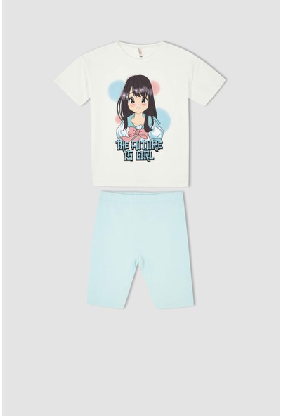 DeFacto Kız Çocuk Regular Fit Bisiklet Yaka Kısa Kollu Tişört Biker Tayt Takım X5565A622SM DeFacto Kız Çocuk Regular Fit Bisiklet Yaka Kısa Kollu Tişört Biker Tayt Takım X5565A622SM