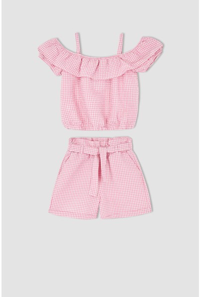 DeFacto Kız Çocuk Regular Fit Pötikareli Askılı Bluz Şort Takım X4275A622SM