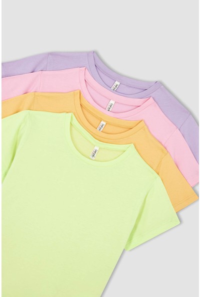 DeFacto Kız Çocuk Regular Fit 4lü Pamuklu Kısa Kollu TIŞÖRT X5045A622SM