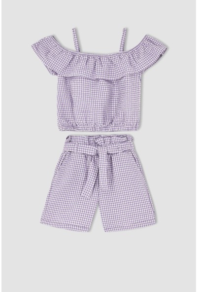 DeFacto Kız Çocuk Regular Fit Pötikareli Askılı Bluz Şort Takım X4275A622SM