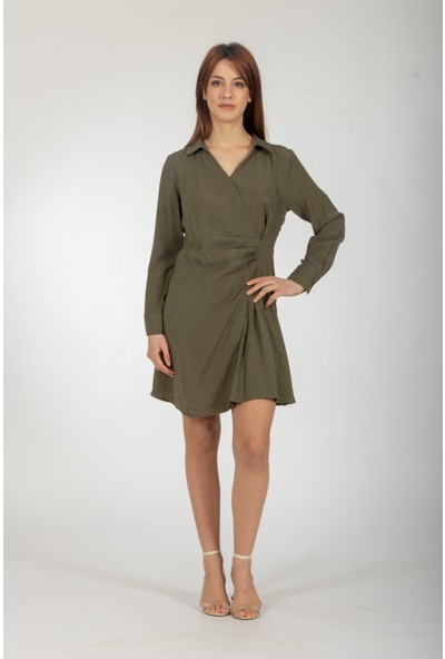 Trend Lalissa Kadın Cepli Kruvaze Kapama Gömlek Yakalı Yanı Pileli Mini Boy Elbise Trend Lalissa Kadın Cepli Kruvaze Kapama Gömlek Yakalı Yanı Pileli Mini Boy Elbise