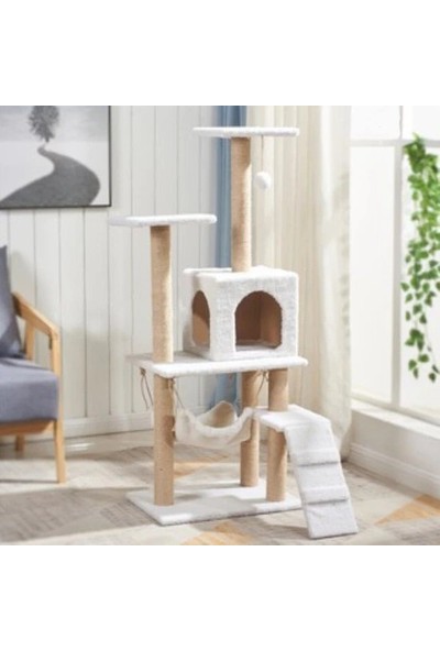Gezeroğlu Petshop Hamaklı Yuvalı Lüx Kedi Tırmalama Evi - Beyaz Gezeroğlu Petshop Hamaklı Yuvalı Lüx Kedi Tırmalama Evi - Beyaz