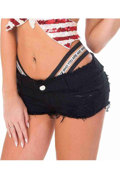 Mila Bel Lastik Detaylı Denim Kot Şort Siyah Mila Bel Lastik Detaylı Denim Kot Şort Siyah