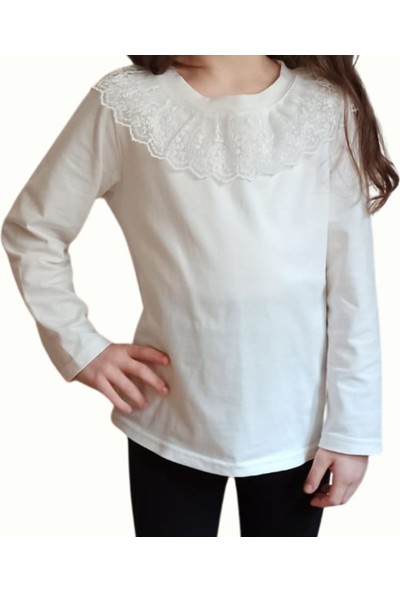 Atlıkarınca Dantelli Kız Uzun Kollu T-Shirt