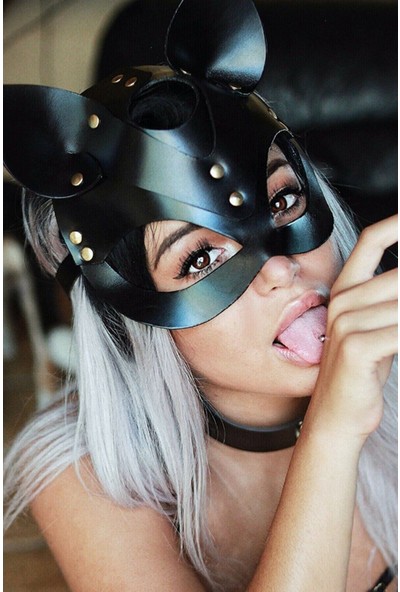 Fent Kadın Fantezi Siyah Deri Kedi Kız Maskesi, Seksi Aksesuar Fent Kadın Fantezi Siyah Deri Kedi Kız Maskesi, Seksi Aksesuar