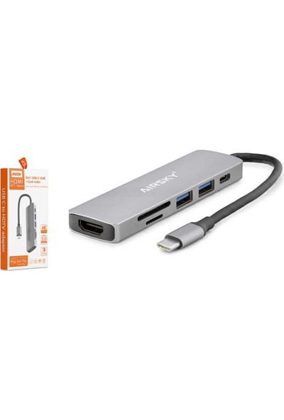 Hadron HDX7789 Çevirici Type-C To 3.0 USB + HDMI + Card Reader 6 In 1 Hdtv 4K Hadron HDX7789 Çevirici Type-C To 3.0 USB + HDMI + Card Reader 6 In 1 Hdtv 4K