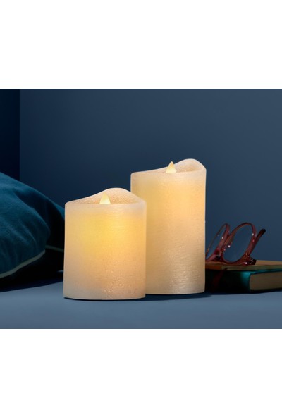 Tchibo 2 Adet LED Gerçek Mum, Krem Beyaz