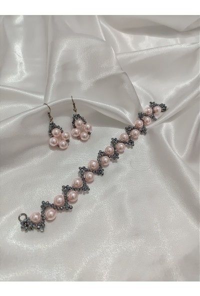 My'elle Tasarım Kristal Taş Detaylı Bileklik-Küpe Seti