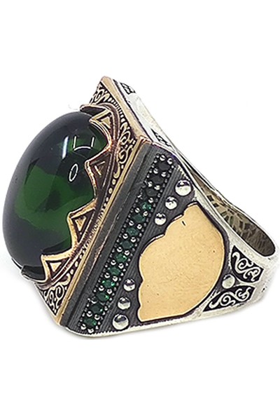 Vetesbih Yeşil Zirkon Taşlı Gümüş Erkek Yüzük