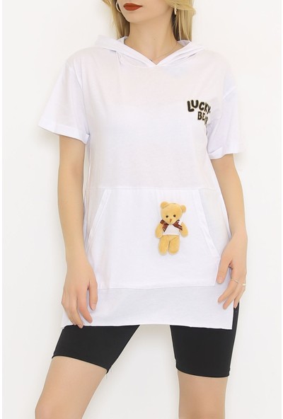 Bkmc Ayıcıklı Kapşonlu Tişört Beyaz Bkmc Ayıcıklı Kapşonlu Tişört Beyaz