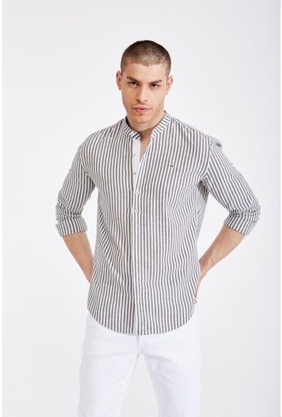 Hobi Club Hakim Yaka Gizli Pat Şile Bezi Çizgili Gömlek