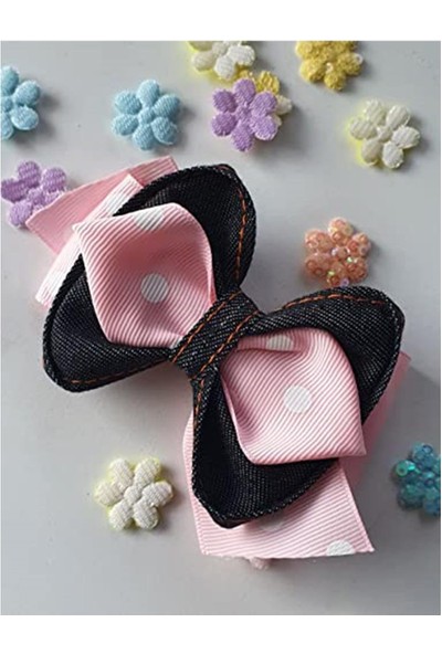 EKS Ticaret Çocuk Koyu Jean Pembe Puantiyeli Saç Tokası