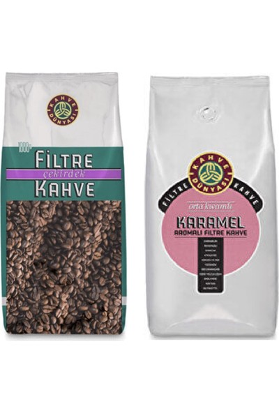 Kahve Dünyası Çekirdek Filtre Kahve 1 kg + Karamel Aromalı Çekirdek Kahve 1 kg