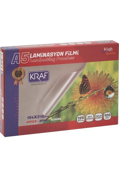 Kraf Laminasyon Filmi Parlak A5 125MIC 100LÜ 2125 Kraf Laminasyon Filmi Parlak A5 125MIC 100LÜ 2125
