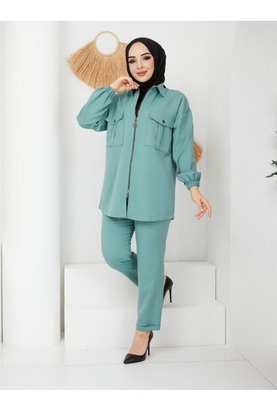 Trend Lalissa Kadın Tesettür Önü Fermuarlı Cepli Tunik Pantolonlu Ikili Takım Trend Lalissa Kadın Tesettür Önü Fermuarlı Cepli Tunik Pantolonlu Ikili Takım