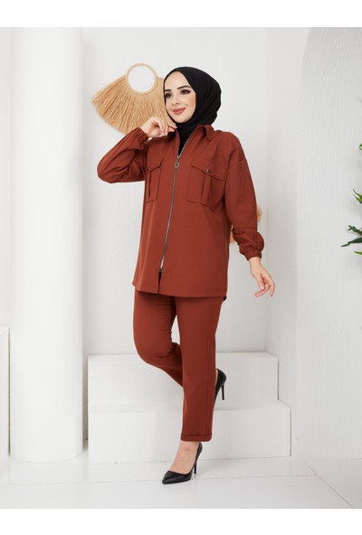 Trend Lalissa Kadın Tesettür Önü Fermuarlı Cepli Tunik Pantolonlu Ikili Takım Trend Lalissa Kadın Tesettür Önü Fermuarlı Cepli Tunik Pantolonlu Ikili Takım
