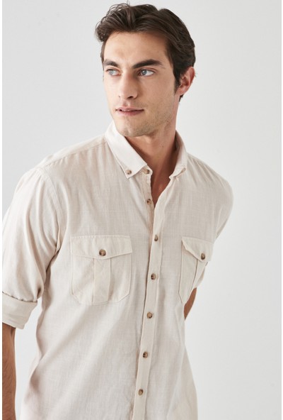 AC&Co / Altınyıldız Classics Comfort Fit Düğmeli Yaka %100 Pamuk Flamlı Casual Gömlek AC&Co / Altınyıldız Classics Comfort Fit Düğmeli Yaka %100 Pamuk Flamlı Casual Gömlek