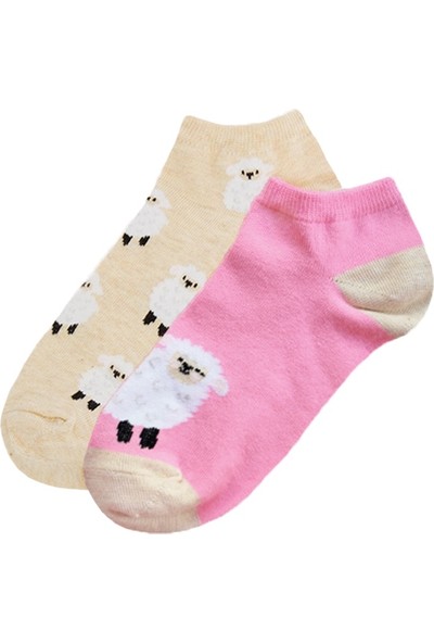 Unlimited Legwear 2li Kuzu Desenli Pembe/bej Kadın Patik Çorap