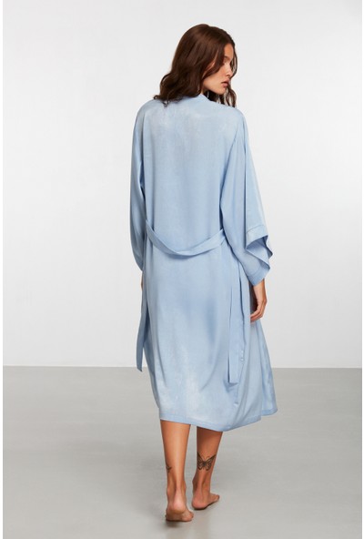 Penye Mood Mavi Dantel Detaylı Saten Sabahlık Takım Penye Mood Mavi Dantel Detaylı Saten Sabahlık Takım