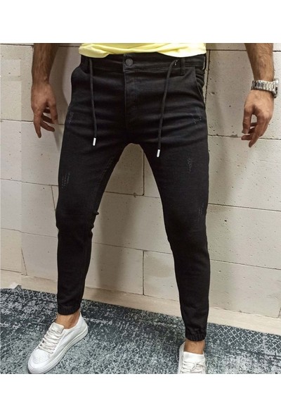 Publıc 1855 Erkek Sknny Fit Lastik Paçalı Siyah Kot Pantolon