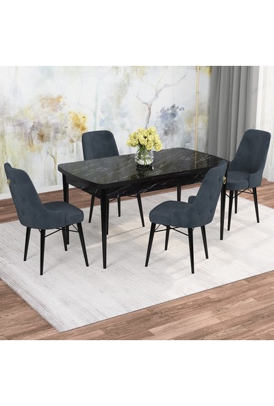 Rovena Mona Serisi 80 x 132 cm Mdf Açılabilir Siyah Mermer Desen Mutfak Masa Takımı Yemek Masası Takımı + 4 Adet Sandalye Rovena Mona Serisi 80 x 132 cm Mdf Açılabilir Siyah Mermer Desen Mutfak Masa Takımı Yemek Masası Takımı + 4 Adet Sandalye