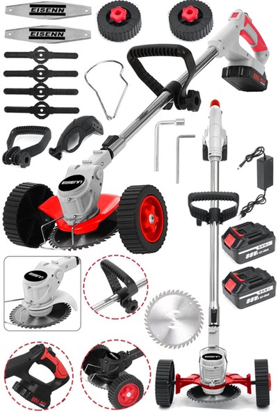 Eisenn Turbo Red Samsung Lion Çift Akülü 88 V 10 Ah Tekerlekli Çim Çalı Ot Biçme Tırpanı Eisenn Turbo Red Samsung Lion Çift Akülü 88 V 10 Ah Tekerlekli Çim Çalı Ot Biçme Tırpanı