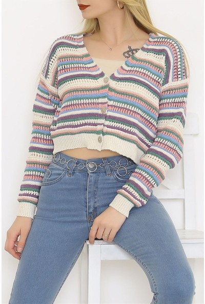 Modaymış Düğmeli Triko Hırka Krem - 2741.1320. Modaymış Düğmeli Triko Hırka Krem - 2741.1320.