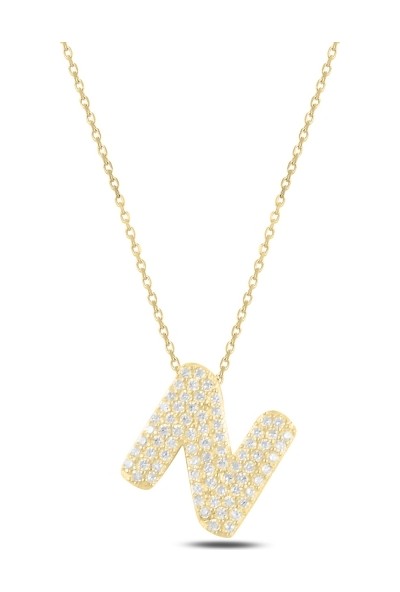 Sientojewels 925 Ayar Gümüş N Harf Taşlı Bayan Kolye