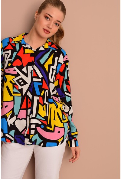 Rodi Big Free Kadın Mix Geometrik Desen Viskon GÖMLEK(3736) TB20YB033785